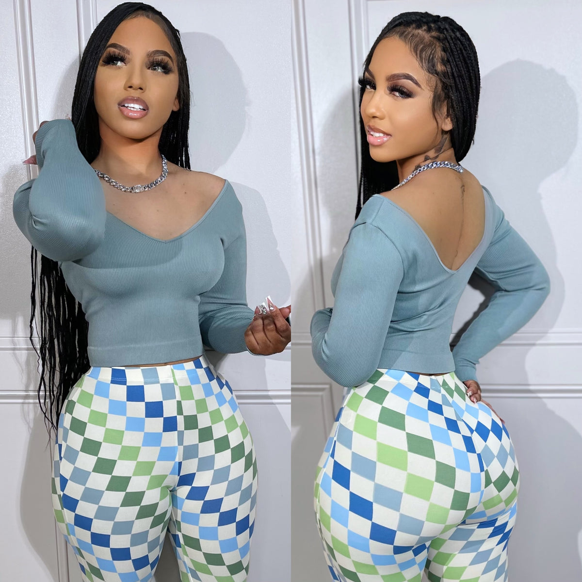 Seamless Deep V Top Blue – Sugar Popped